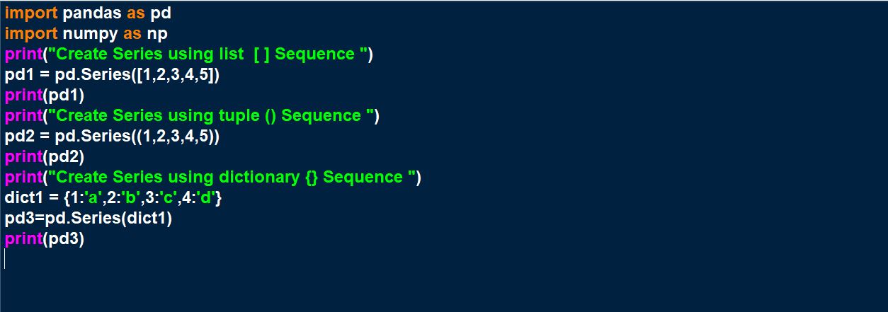 Write a program to create a series object using the python sequence.
